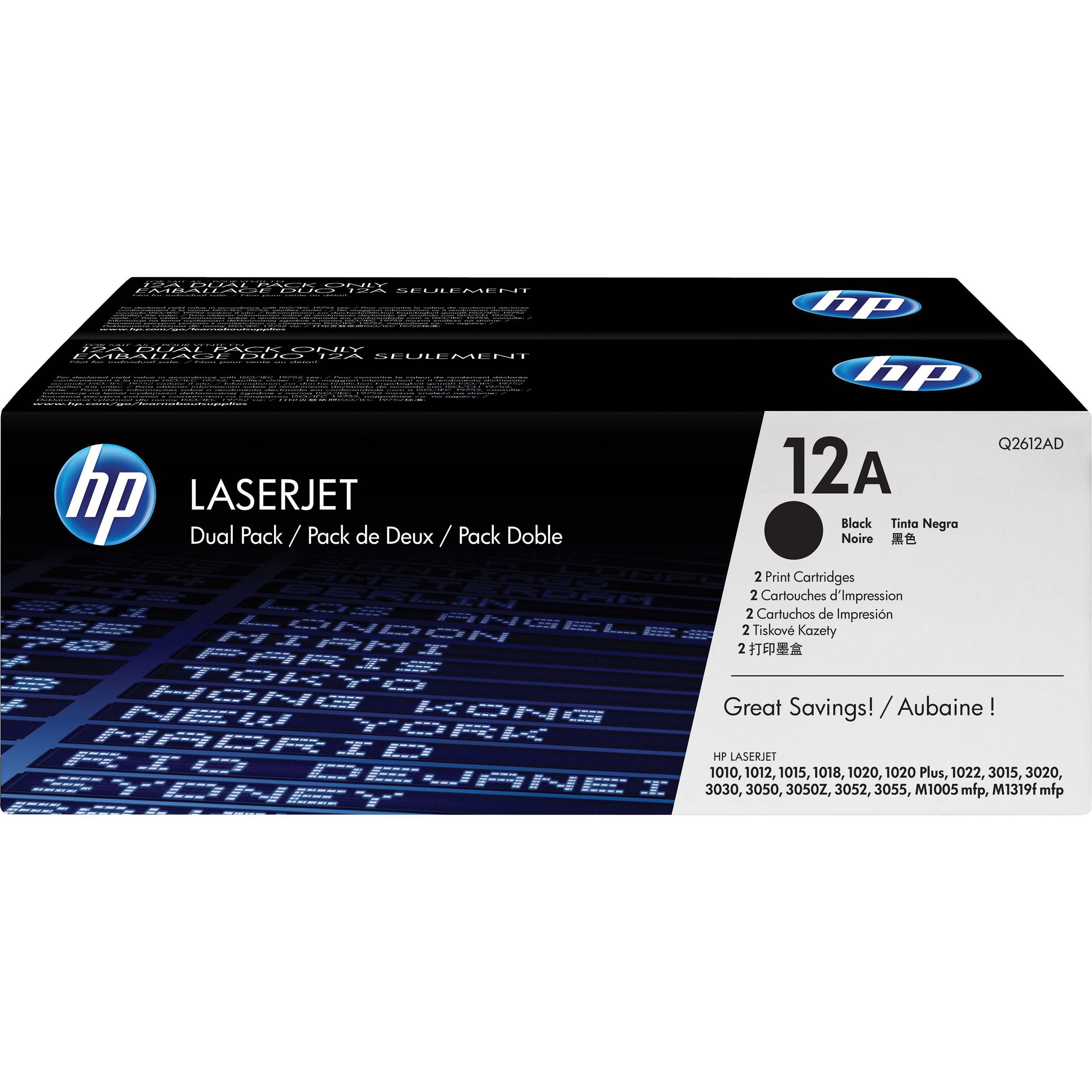 HP 12A Black LaserJet Toner Cartridges Dual Pack Q2612D B H