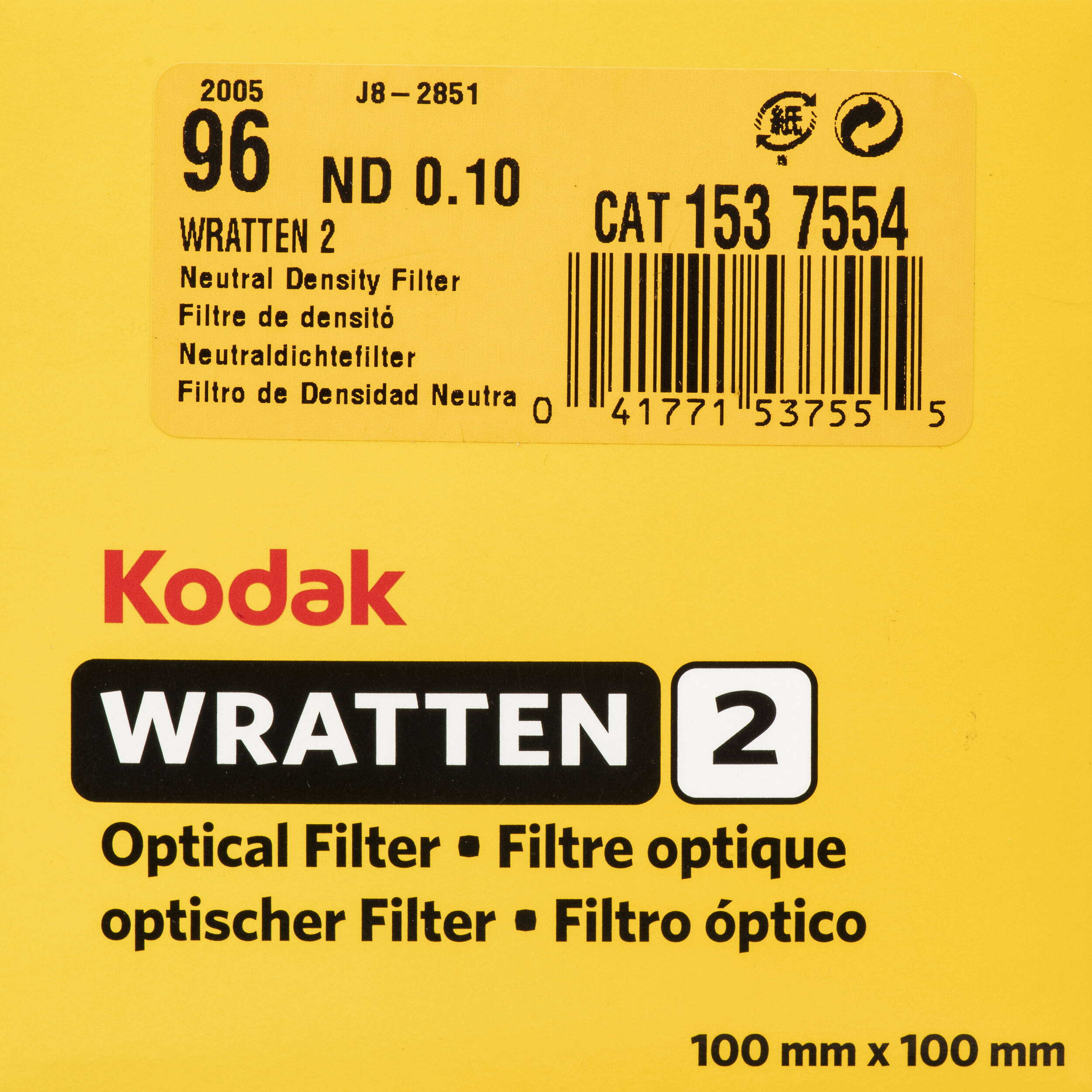 Kodak 4 x 4" Neutral Density #96 (ND) 0.1 Optical Gelatin