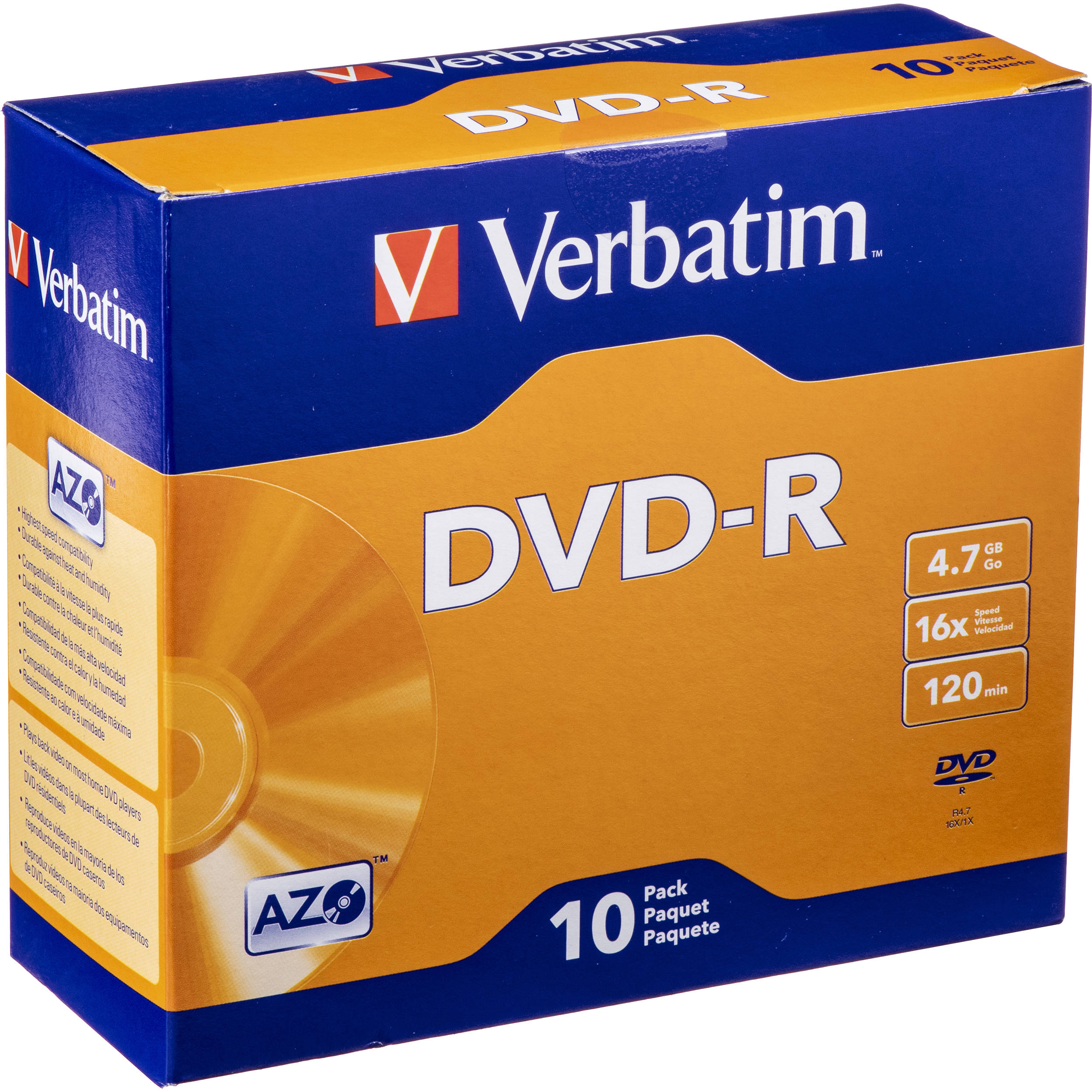 Verbatim DVD R 4 7GB 16X Azo Surface With Slim Case 95099 B H
