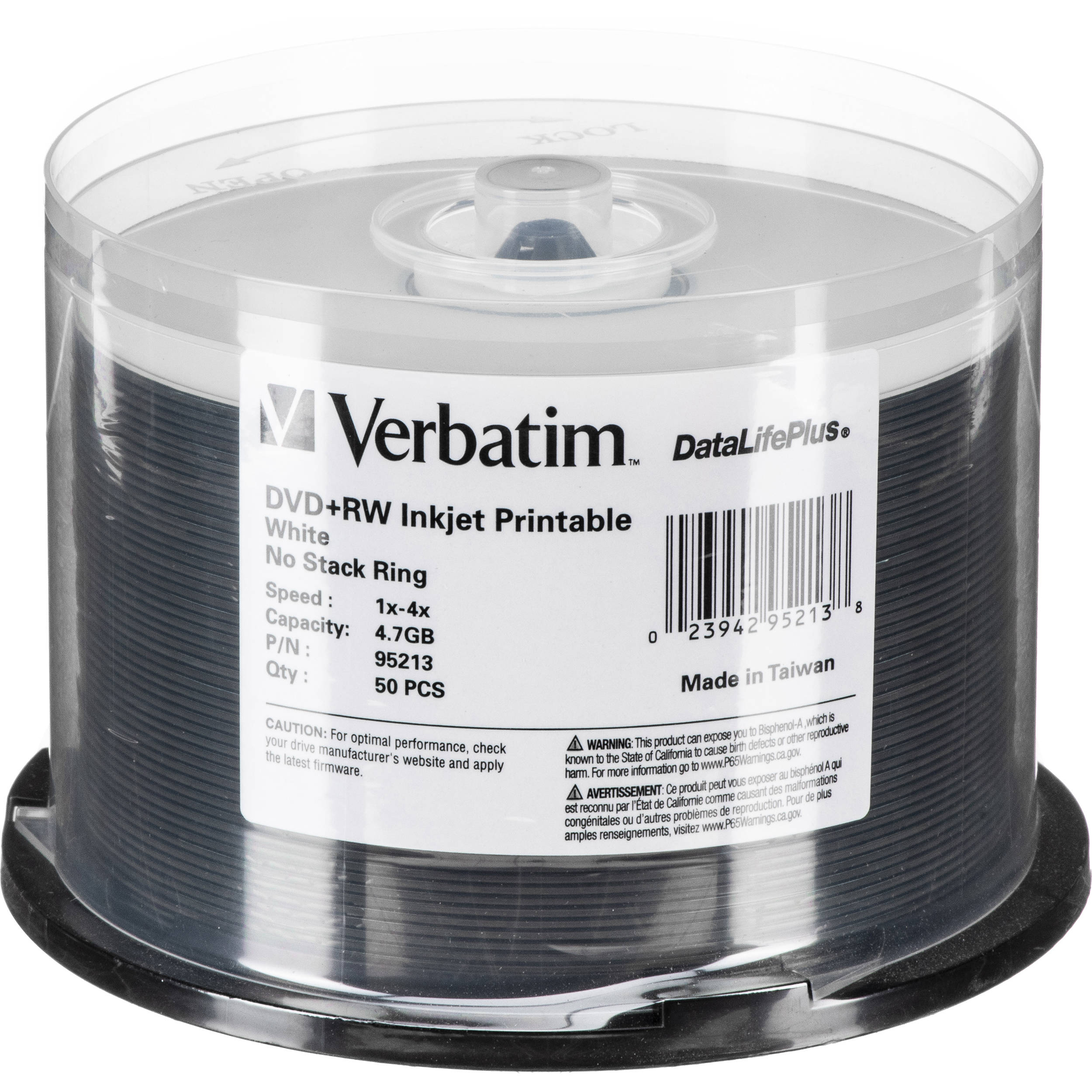 Verbatim 4 7GB 4x DataLifePlus DVD RW Discs 50 Pk White 95213