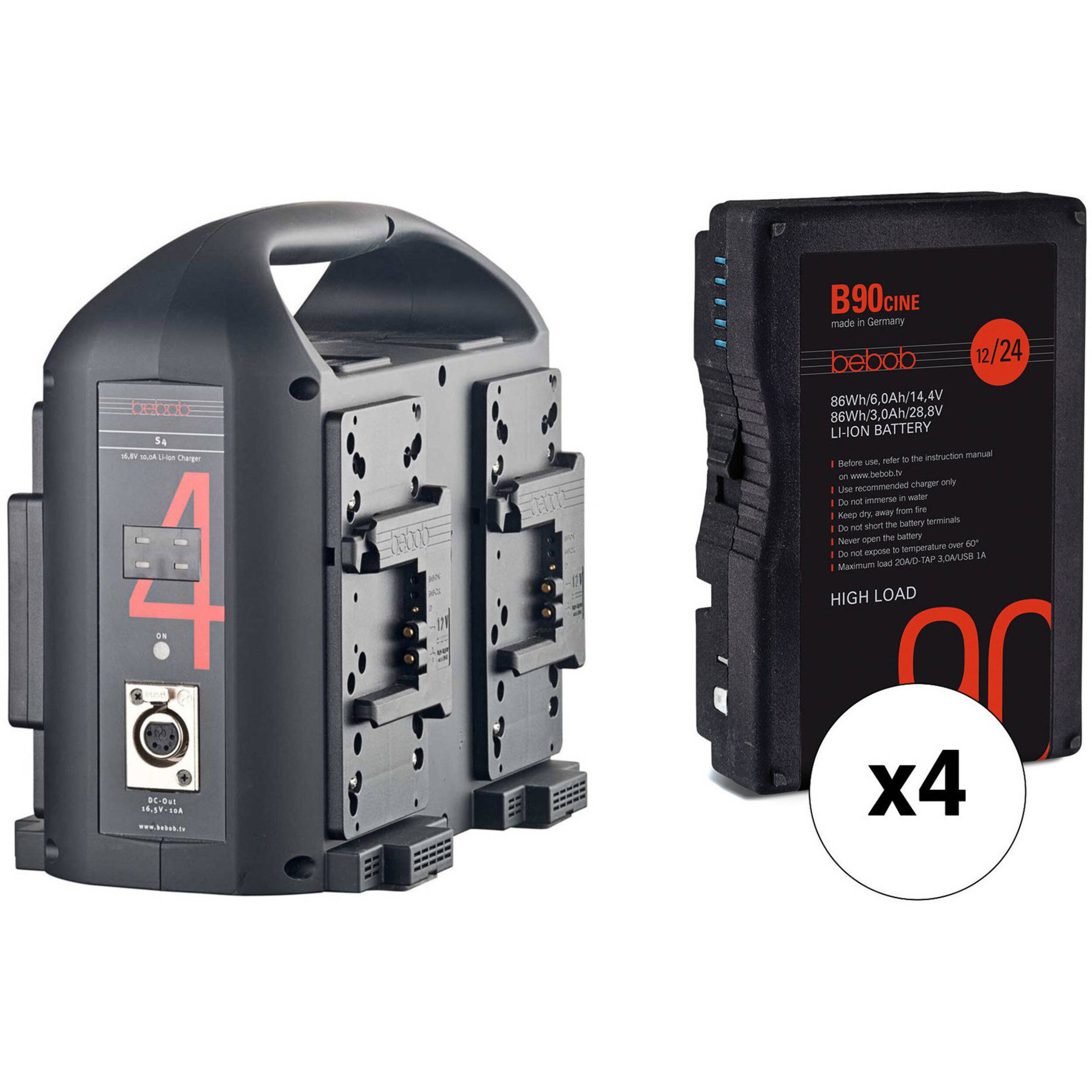 bebob 4 x B90CINE 86Wh B-Mount Li-ion Batteries with 4-Bay