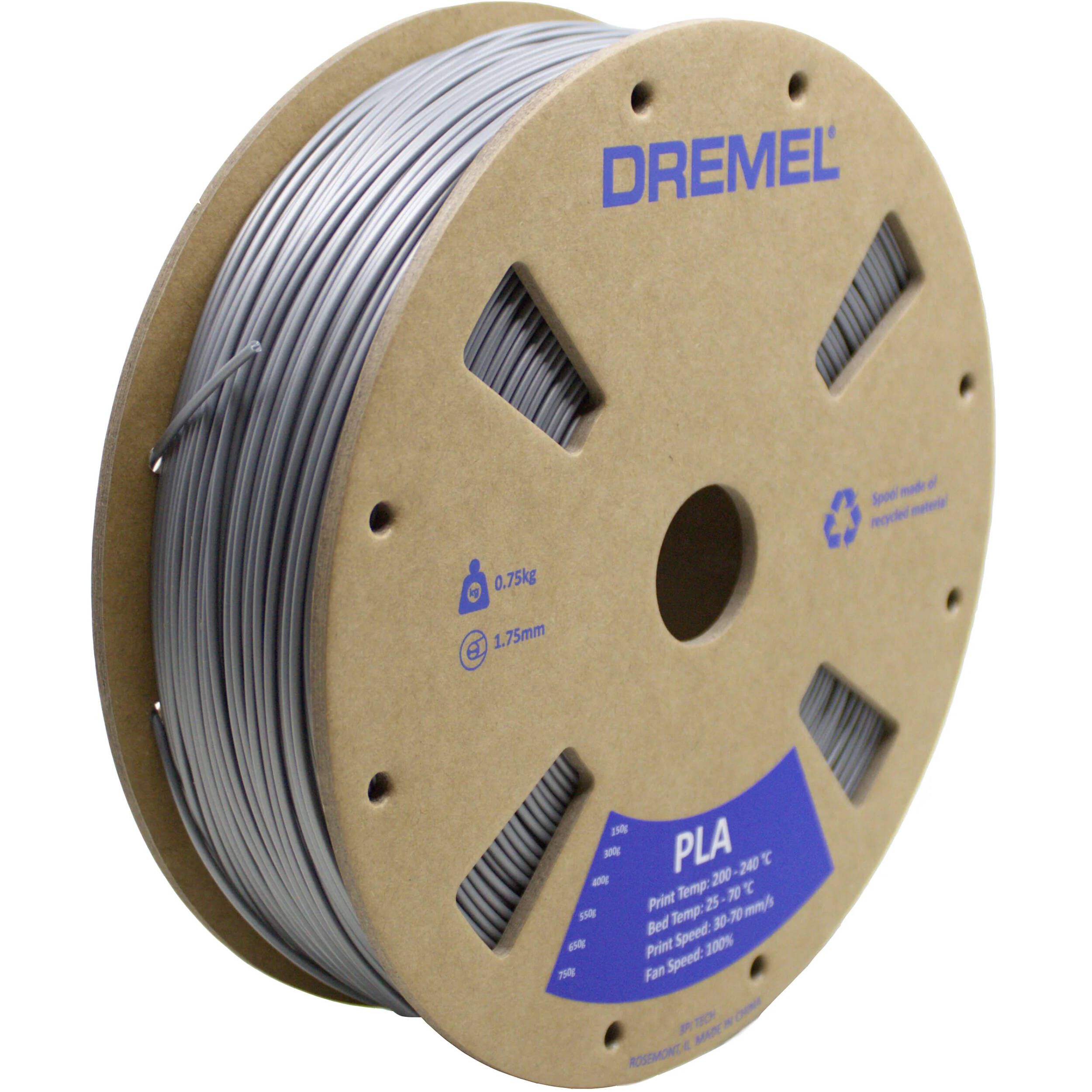 Dremel 3D 1.75mm PLA Filament (0.75 kg, Gray) PLA-GRA-01 B&H