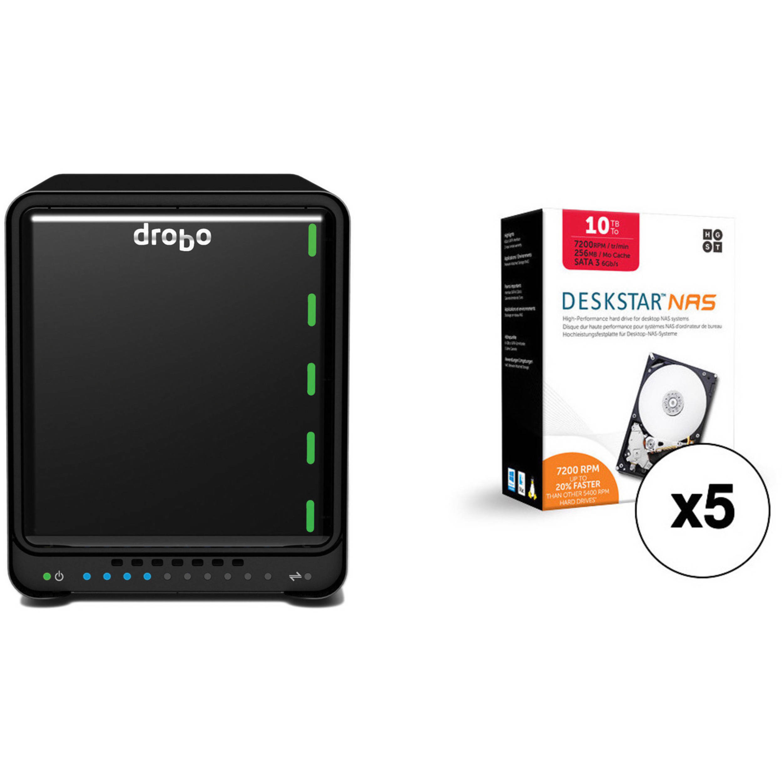 Drobo 5D 50TB Professional Storage Array Kit With HGST NAS Drobo 5D 50TB Professional Storage Array Kit With HGST NAS