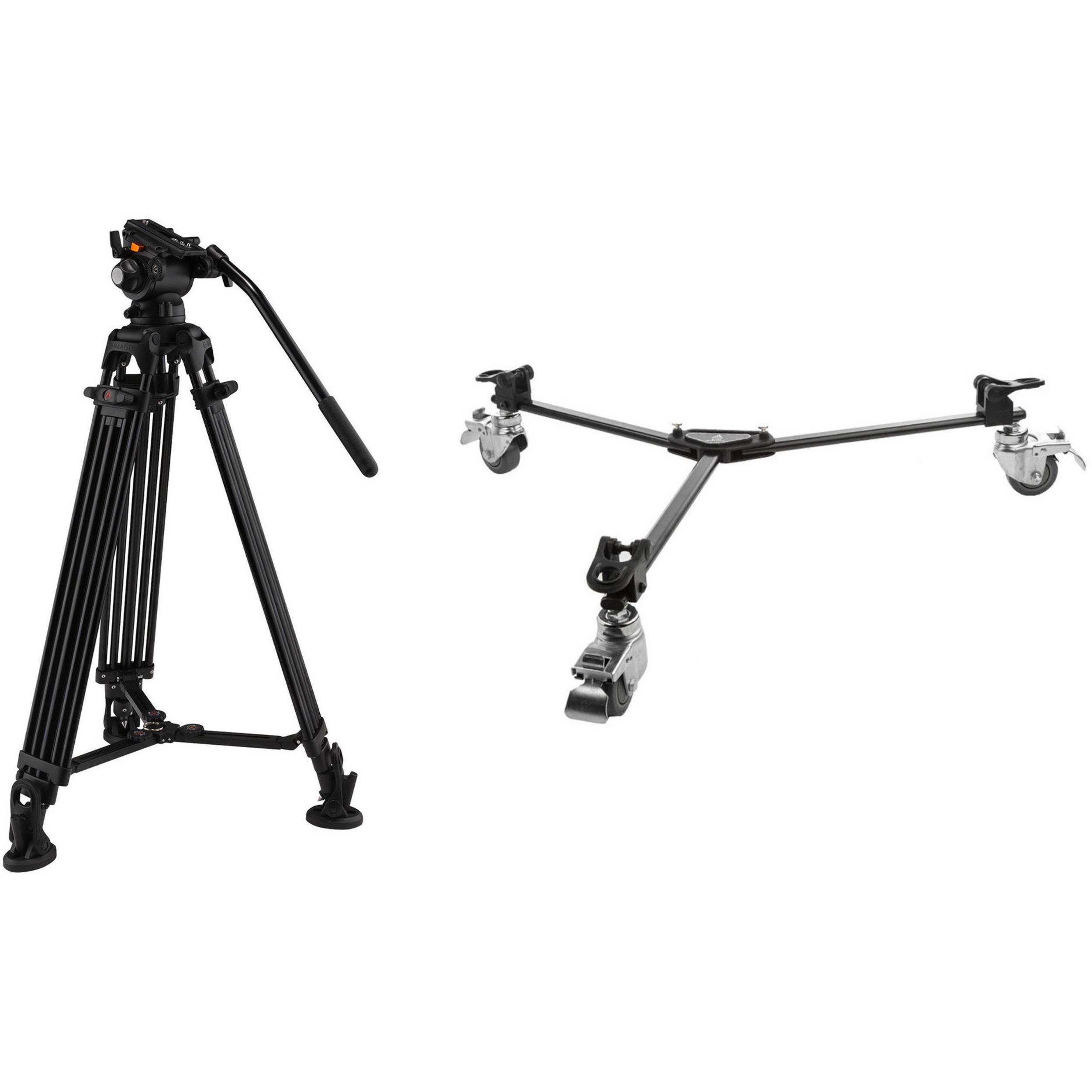 E-Image Two-Stage Aluminum Tripod with GH03 Head & Tripod Dolly