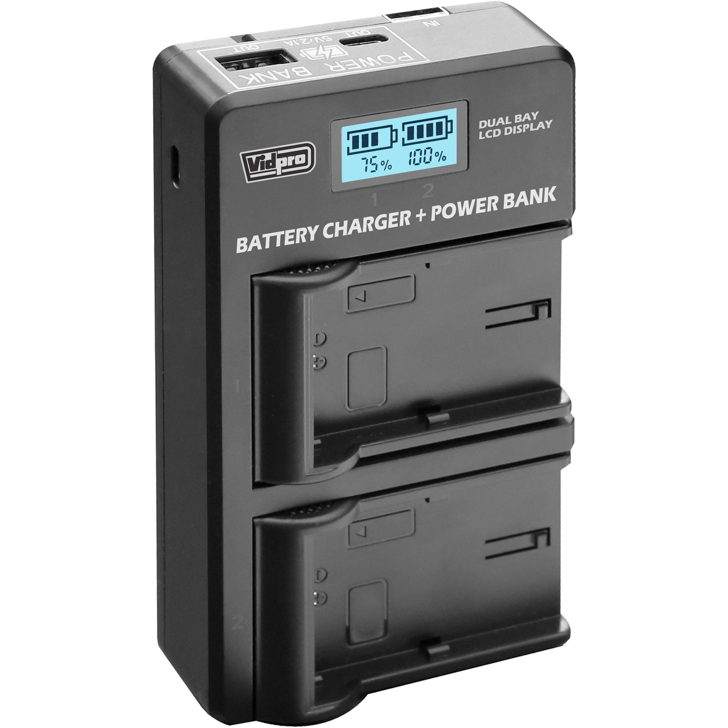 Vidpro Dual-Bay LCD Digital Charger with Power Bank VDL-29 B&H