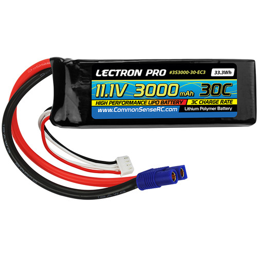 Common Sense RC 11.1V 3000mAh 30C LiPo Battery 3S3000-30-EC3 B&H